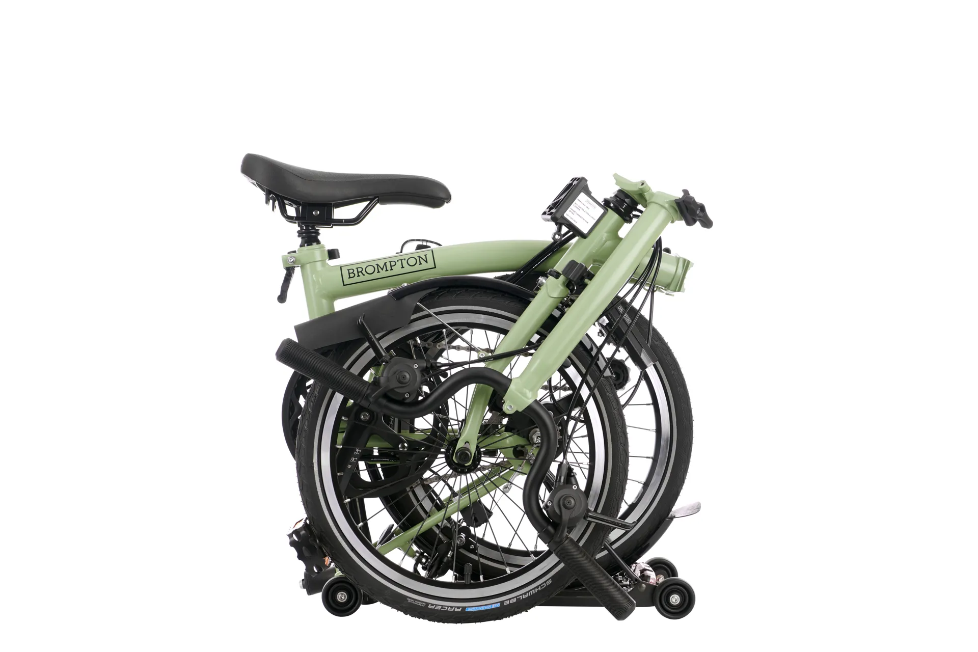 Brompton C Line Mid Bar 6 Speed Bike with rack in Matcha Green